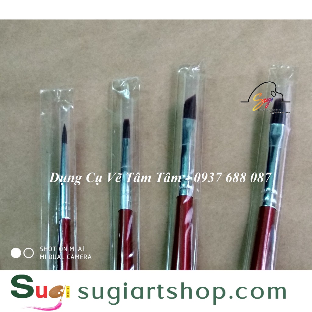 [ Sugi art shop ] [ TÂM TÂM ]-Bộ cọ vẽ EVAL (4 cây thân đỏ 4 đầu cọ ...