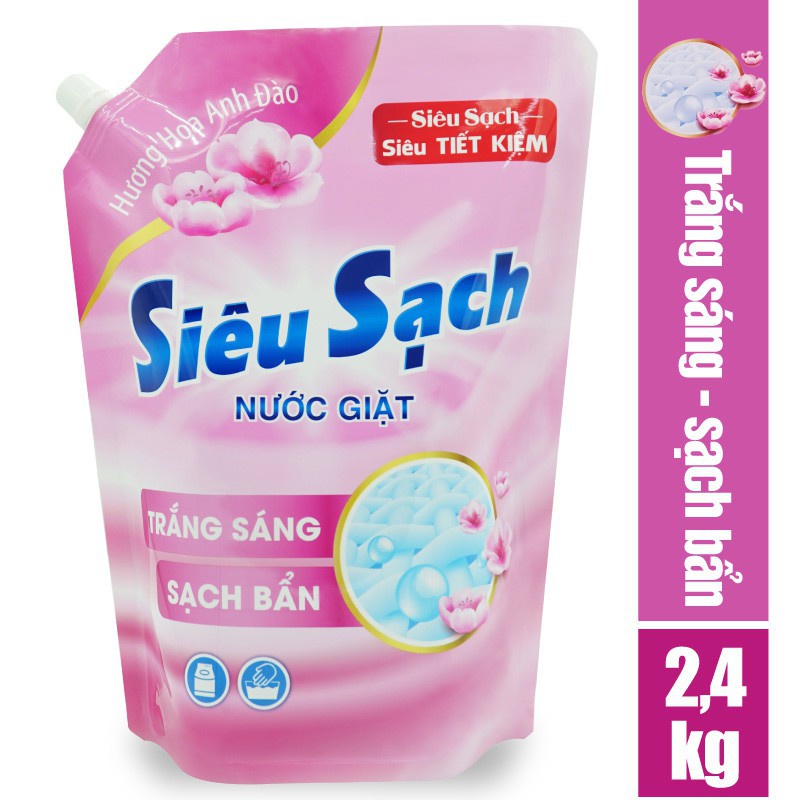 Nước giặt LIX Siêu sạch Hương hoa anh đào (Hồng) túi 2.4KG | Shopee ...