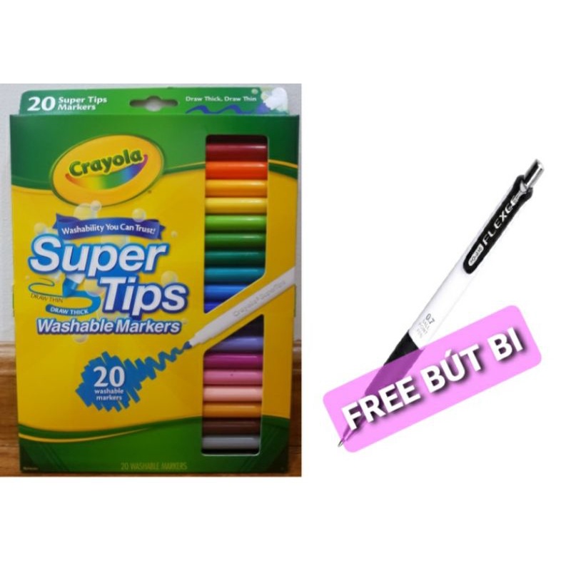 Bộ 20 màu bút lông Crayola Supertips (free 1 bút bi) | Shopee Việt Nam