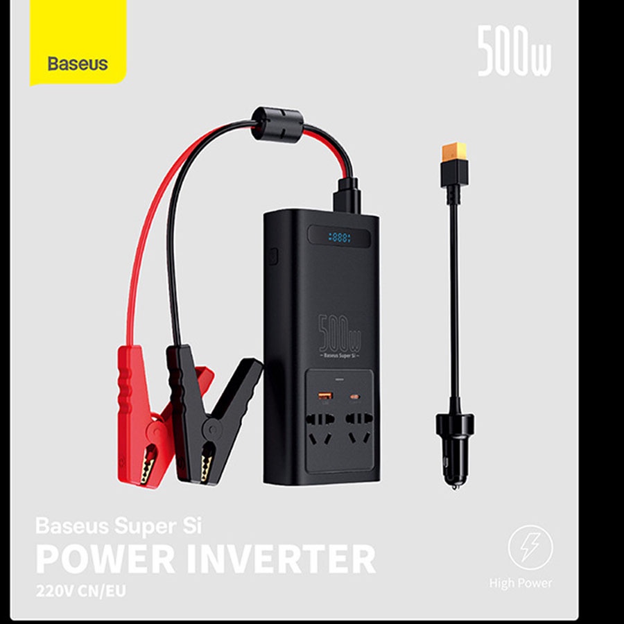 Bộ đổi nguồn 220v Baseus 500w, cục đổi nguồn điện trên xe ô tô, tâu sạc ô tô hàng nhập khẩu ...