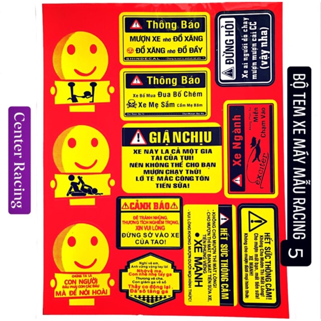[ Poin CNC ] [ 11 Tem Lớn ] Bộ Tem LOGO Xe Máy Mẫu Racing 5 GIẬN CHỊU ...