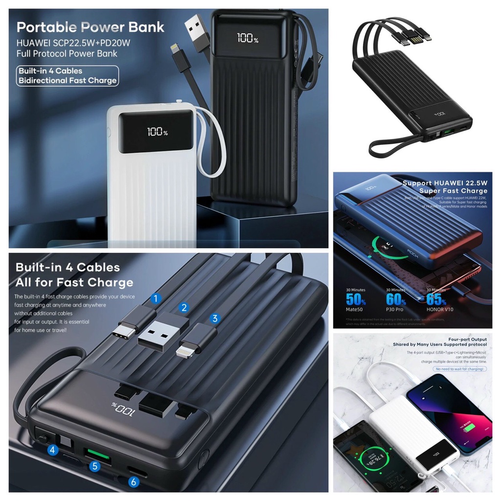 Pin sạc dự phòng hỗ trợ sạc nhanh đa năng 4 in1 ROCK P80 22.5W PD QC ...