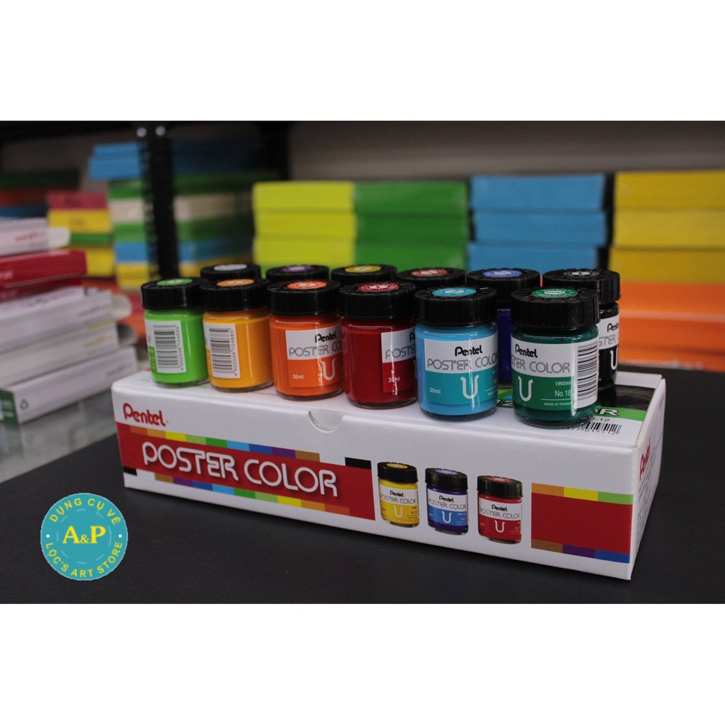 [Lộc's Art Store] Màu Pentel Poster Color Bộ 12 màu | Shopee Việt Nam