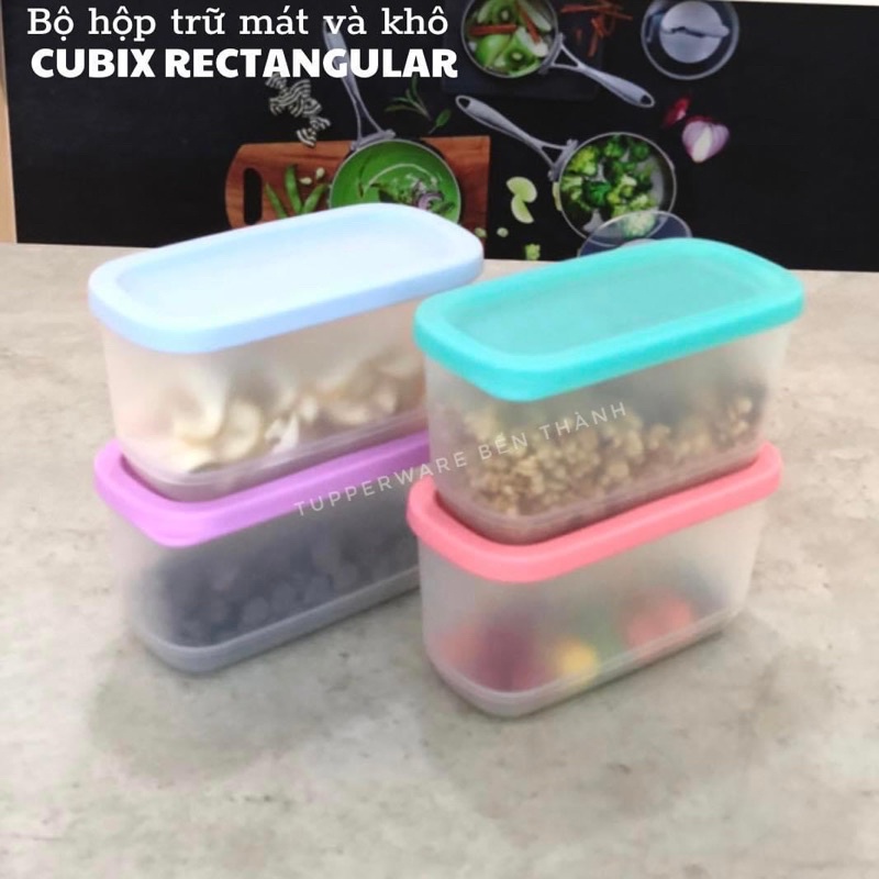 Set 4 hộp BQTP Tupperware Cubix Mini Rectangular 250ml đựng đồ khô và ...