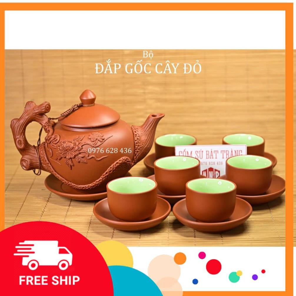 [BAO XÀI] 500ml Bộ Ấm chén Tử Sa Bát Tràng Đắp gốc cây đỏ | Shopee Việt Nam