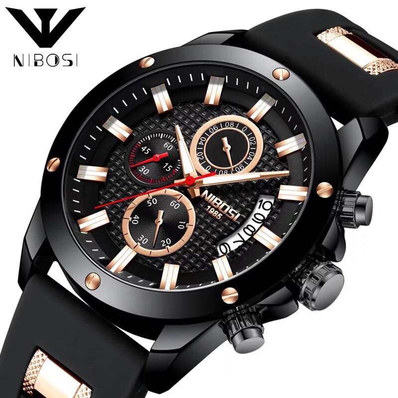 Đồng hồ nam Nibosi Dây cao su chạy full 6 kim + Tặng hộp đồng hồ + Pin | Shopee Việt Nam