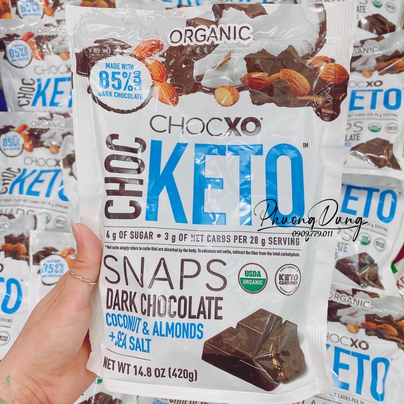 Socola đắng Chocxo Keto Snaps Dark Chocolate Coconut Almond Sea Salt Mỹ ...