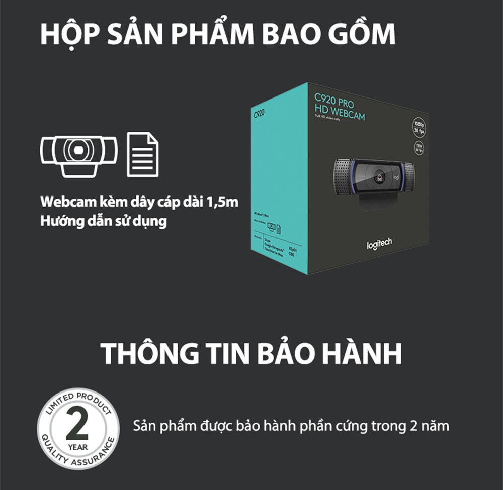 Webcam Logitech C920 Pro Full HD 1080p 30FPS - mic kép to rõ, tự động ...