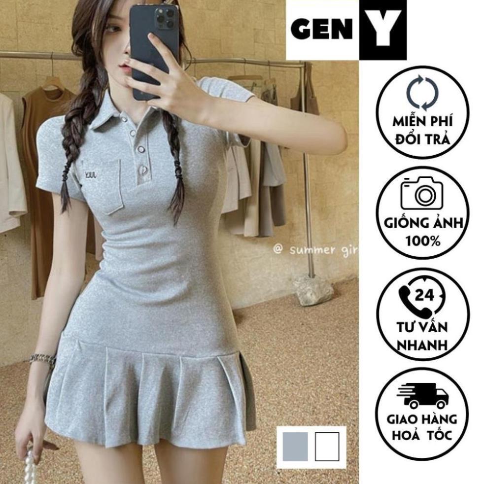 05 Đầm Dáng Ôm Cổ Polo Xếp Li GenY Váy Ôm Body Ngắn Tay Phối Túi Phong ...