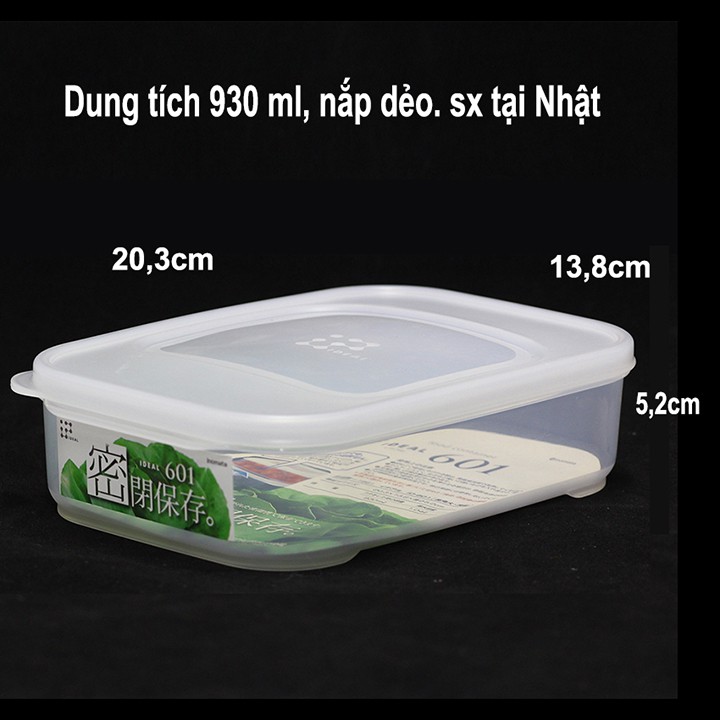Hộp nhựa đựng thực phẩm 930ml trong suốt, nắp dẻo, 20,3cm x 13,8cm cao 5,2cm. sx tại Nhật. K184 ...