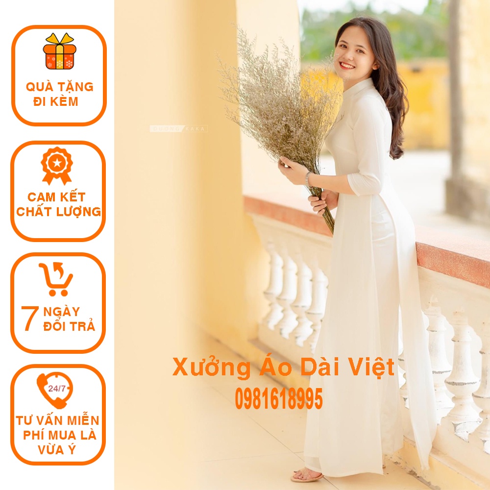 Áo dài trắng Học Sinh đi học may sẵn vải lụa chi.fong 4 tà đẹp có may ...