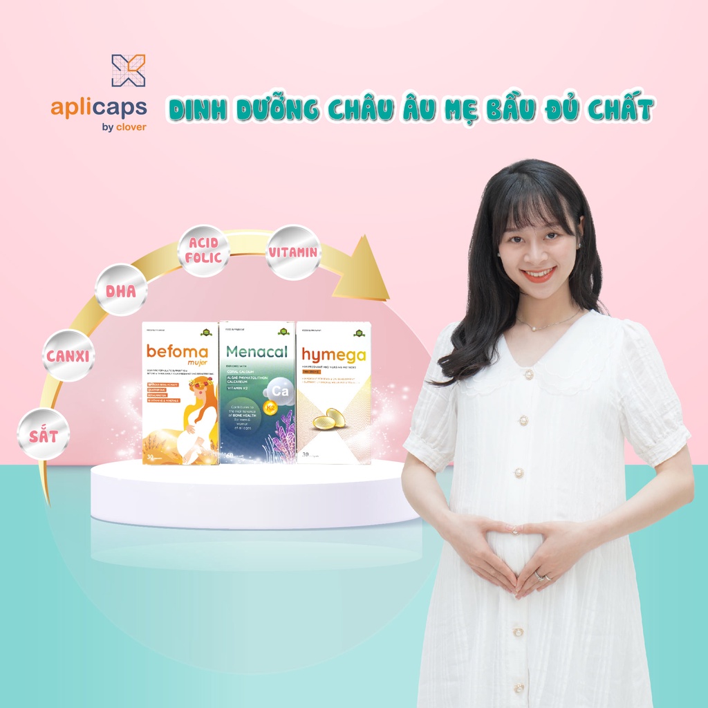 Bộ sản phẩm Aplicaps befoma mujer Menacal Hymega Sắt bầu Canxi hữu cơ cho bà bầu DHA EPA Vitamin ...