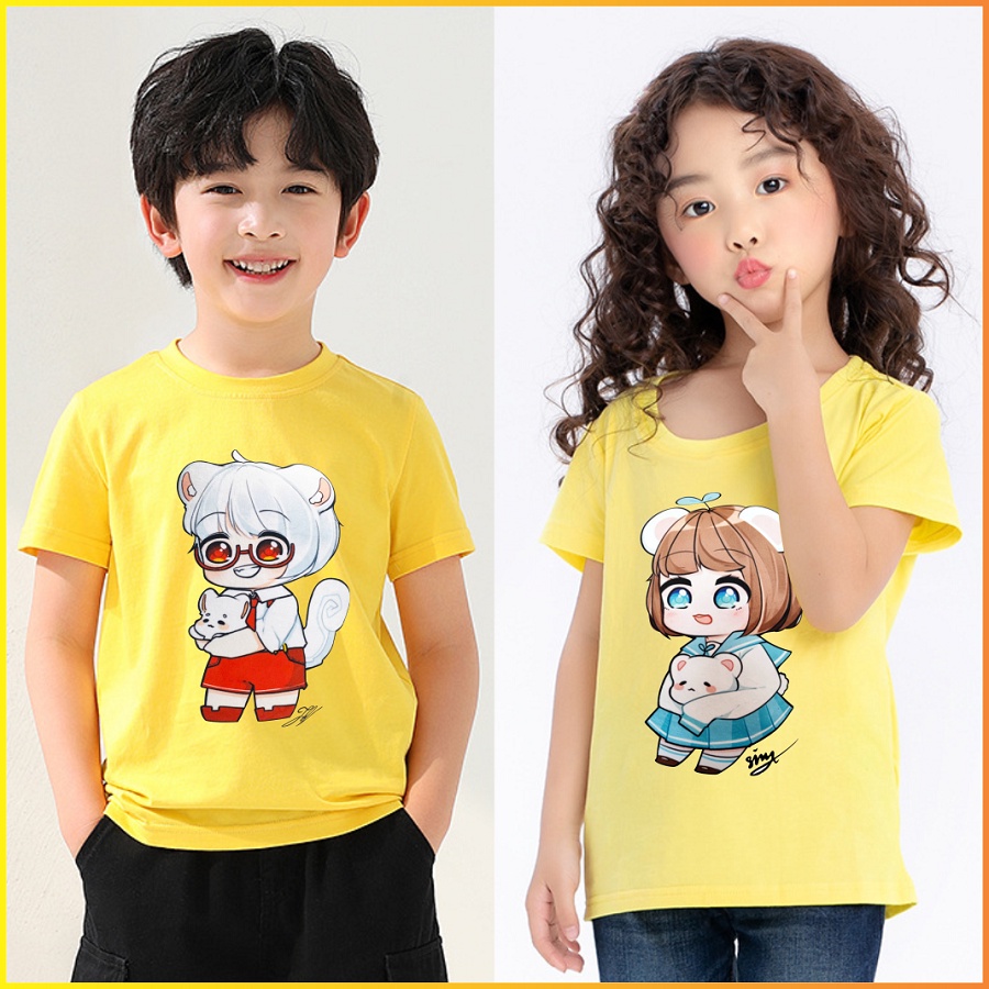 Áo thun màu vàng in hình supper hero team mèo sammy simmy phong cận ...