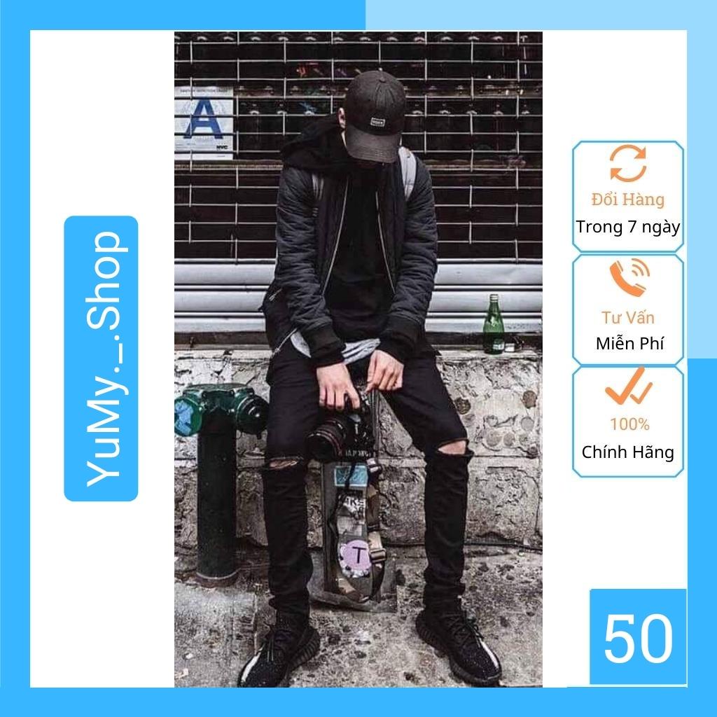 Quần jean nam rách gối màu đen chất bò cao cấp co dãn 4 chiều cực đẹp ...