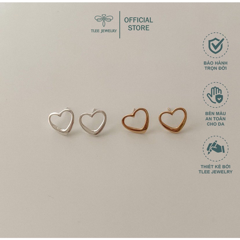 Khuyên tai bạc nữ TLEE tim rỗng bản to basic đơn giản TLEE JEWELRY ...