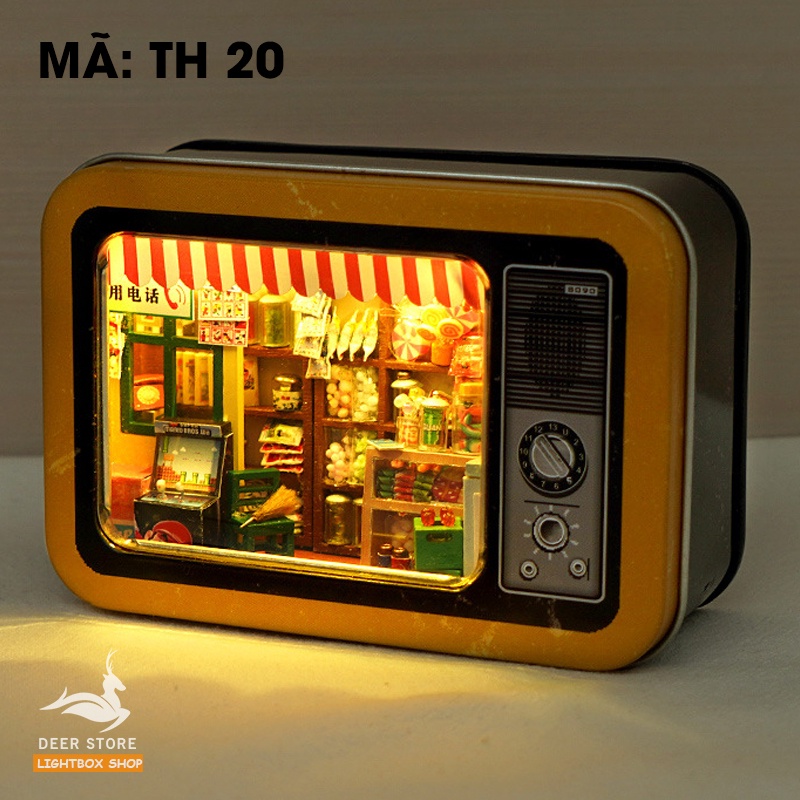 Hộp nhà búp bê DIY có đèn LED và Nội thất | TẶNG KEO DÁN, Chiếc Tivi ...