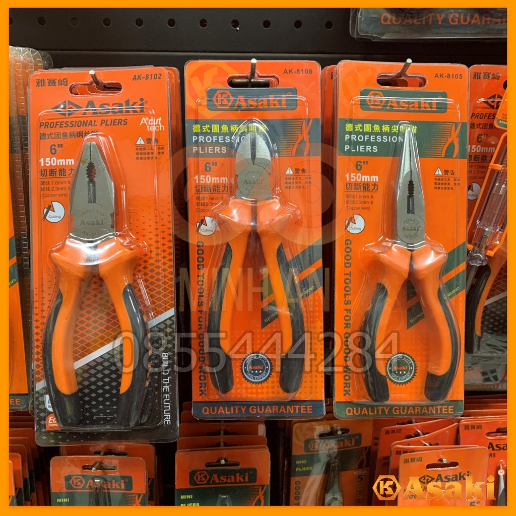 Bộ 3 kìm CẮT-NHỌN-ĐIỆN [HÀNG CHÍNH HÃNG] ASAKI 6" AK-8102 AK-8105 AK-8108 | Shopee Việt Nam