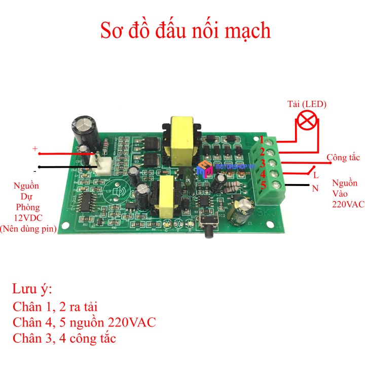 MTS Mạch UPS Nguồn Dự Phòng 12VDC Lên 220VAC Cho Đèn LED 7W – 26W Tự Động Sạc Cho Pin 12V ...
