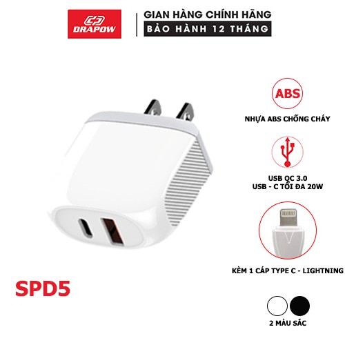 Bộ củ 2 cổng 20W Drapow SPD5 kèm cáp Type C to L | Shopee Việt Nam
