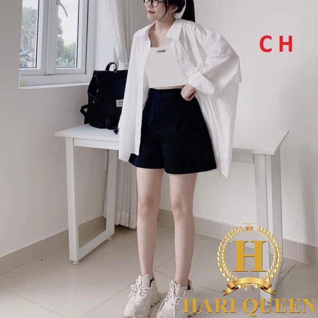 Sét 3 món áo sơ mi trắng + áo hai dây + quần đùi kaki HARIQUEEN | Shopee Việt Nam