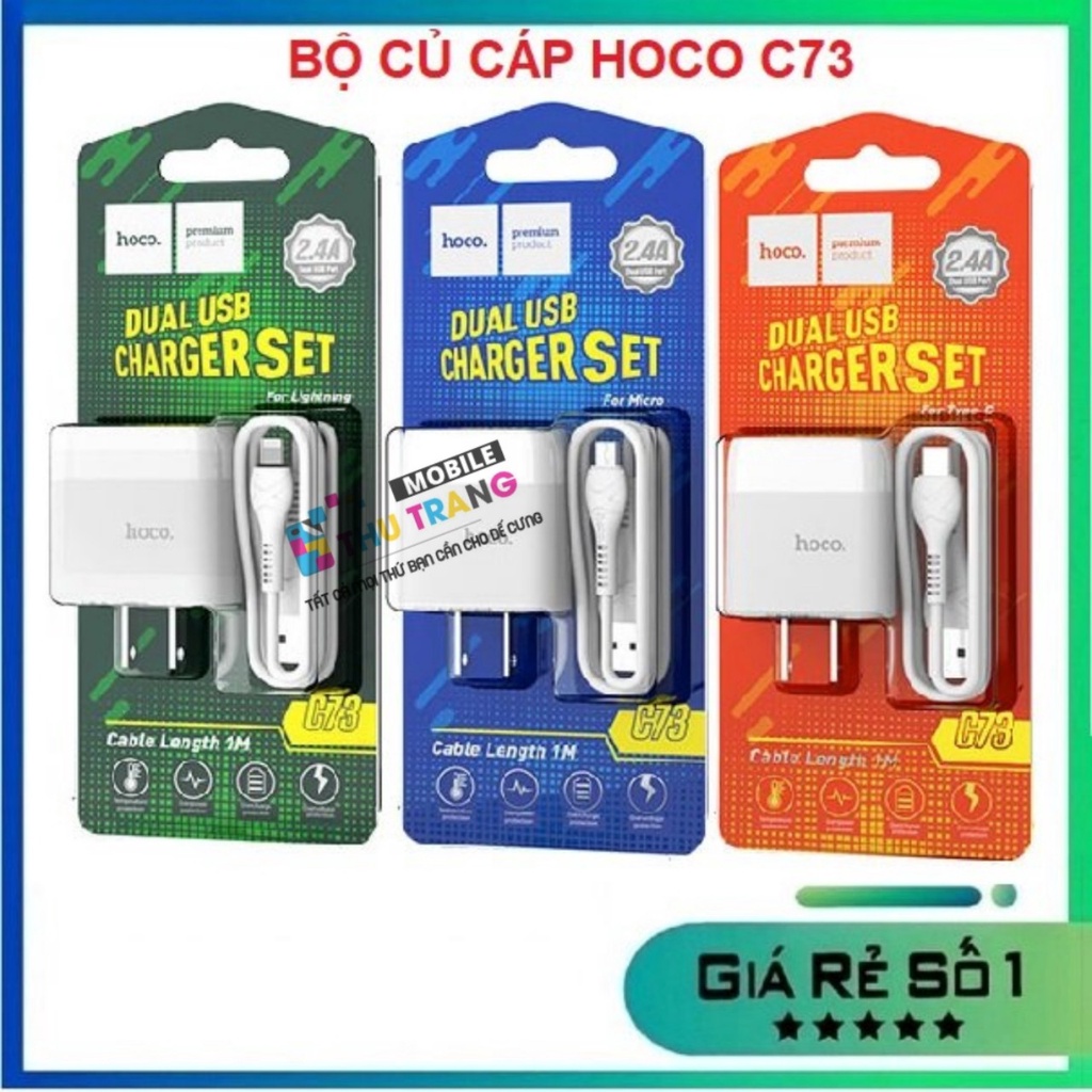 Bộ củ cáp Sạc Nhanh HOCO C72 5V/2.1A dài 1M chân Samsung Micro/ IP ...
