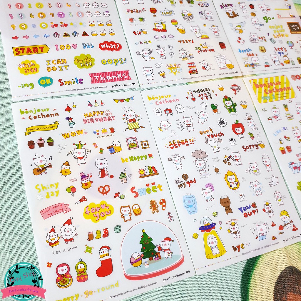 [ẢNH THẬT] Set 6 tấm sticker Heo con du lịch Bonjour Cochon siêu dễ ...
