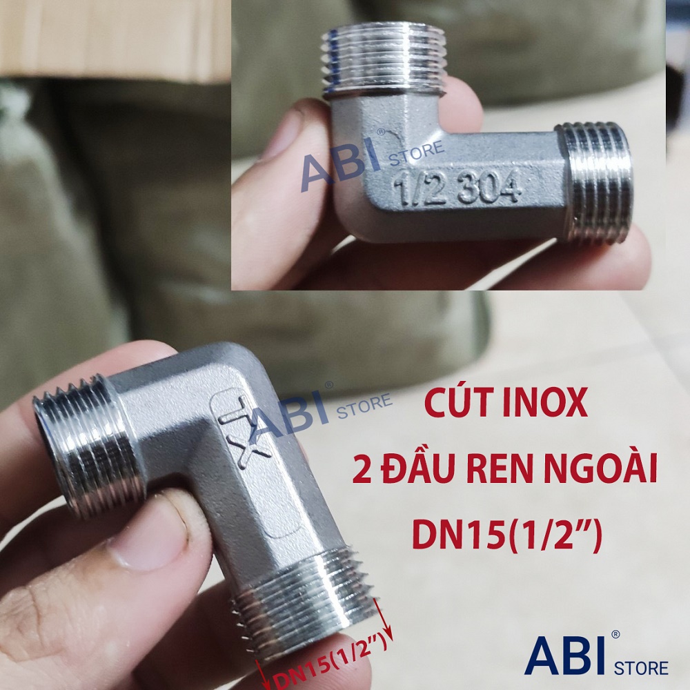 Cút inox 21, cút 2 đầu ren ngoài dn15(1/2''-21mm), co góc vuông 90 độ ...