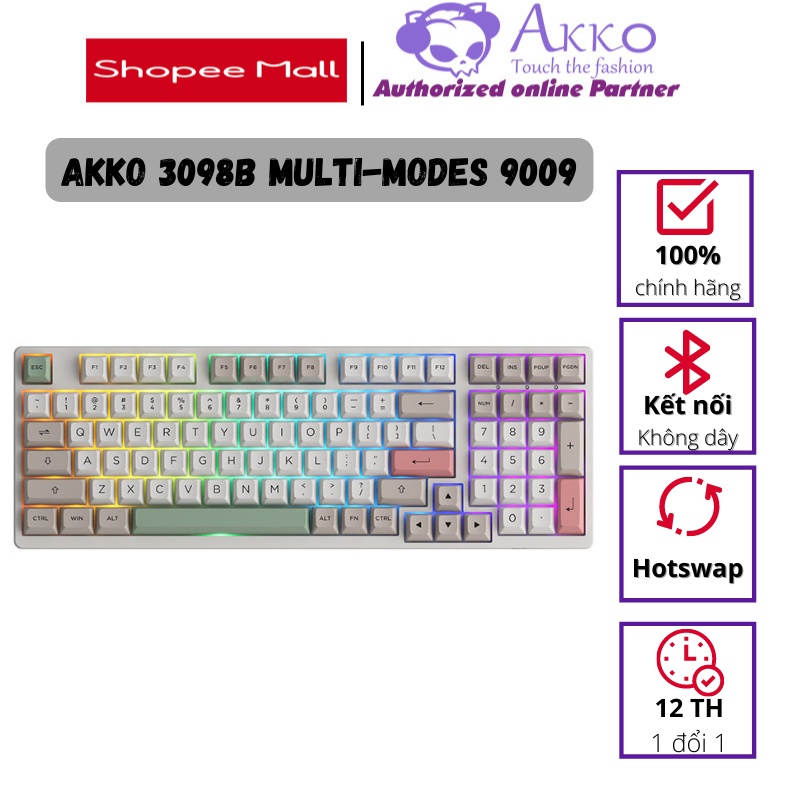 Bàn phím cơ AKKO 3098B Multi-modes 9009 (Bluetooth 5.0 / Wireless 2.4Ghz / Hotswap / Foam tiêu ...