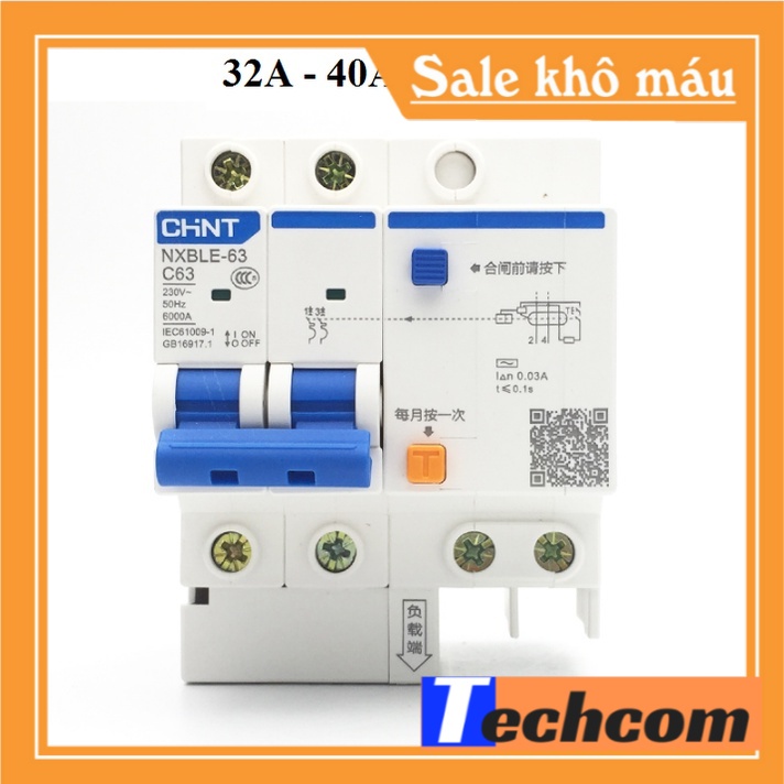 Aptomat chống giật cầu dao chống giật CHINT NXBE 2P 32A 40A 63A chống dòng dò lắp đặt bình nóng ...