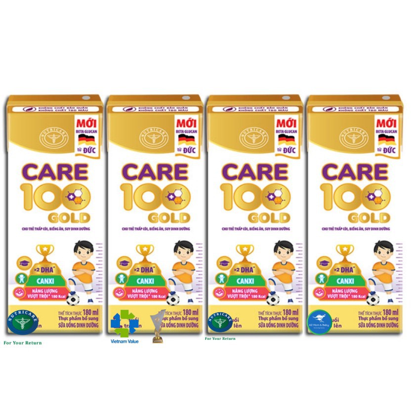 Thùng sữa nước Nutricare Care 100 Gold - cho trẻ thấp còi biếng ăn suy dinh dưỡng (180ml x 48 ...