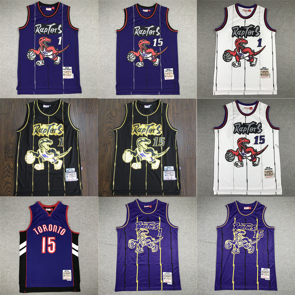 Thêu Retro Toronto Raptors No.1 McGrady No.15 Carter Jersey Áo Bóng Rổ ...