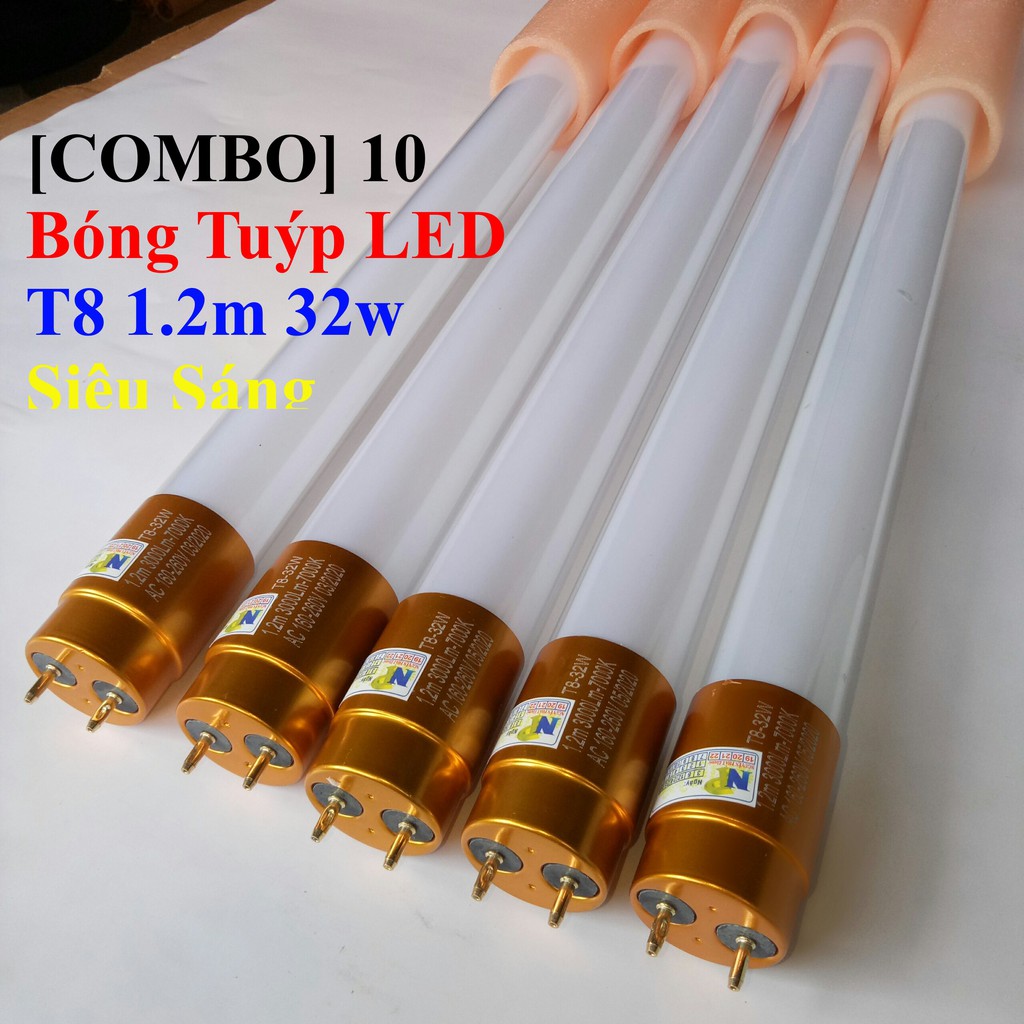 [COMBO] 10 Bóng Tuýp LED T8 1.2m 32w Siêu Sáng Bóng Đầu Nhôm Tản Nhiệt Rất Tốt | Shopee Việt Nam