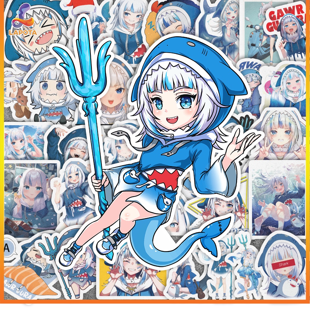 Set 50 cái Sticker Gawr Gura chống nước, Hình Dán Gawr Gura Chibi ...