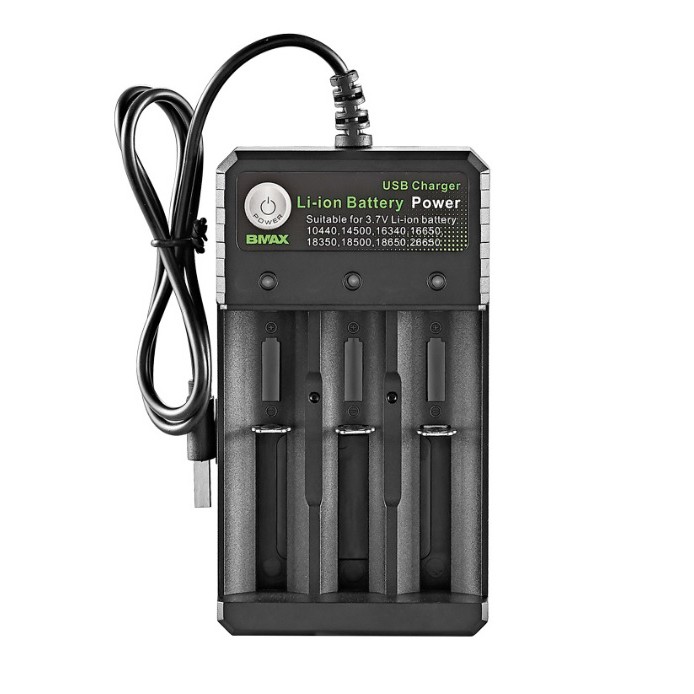 Sạc Pin BMAX 3 Khe cho pin Li-on 3.7V 18650, 18500, 18350, 16650, 16340 ...