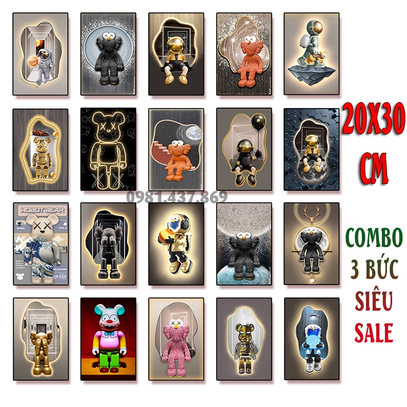 [20x30cm] Tranh Gấu Bearbrick Tráng Gương Cao Cấp, Kaws Toy Treo Tường ...