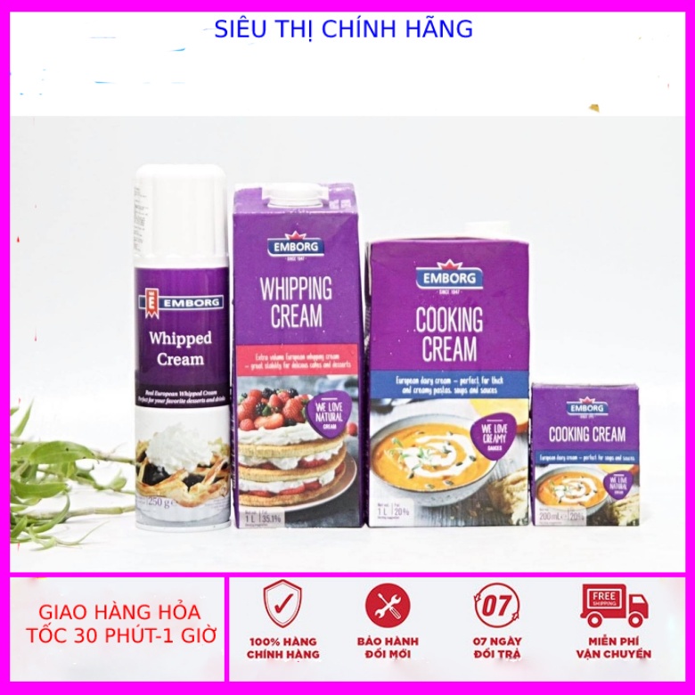 KEM SỮA NẤU Cooking Cream, Whipping cream Emborg, kem xịt Hiệu EMBORG ...