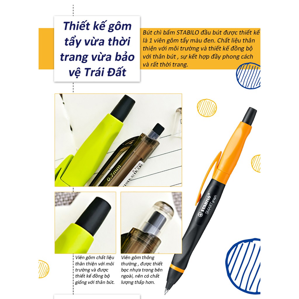 Bộ 1 cây bút chì bấm STABILO SMARTgraph 0.5mm + ruột chì PC3205R12-2B ...