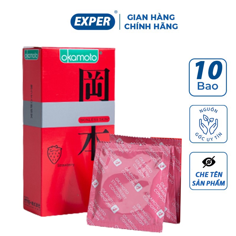 Bao cao su Okamoto Skinless Skin Strawberry, bcs hương dâu siêu mỏng ...