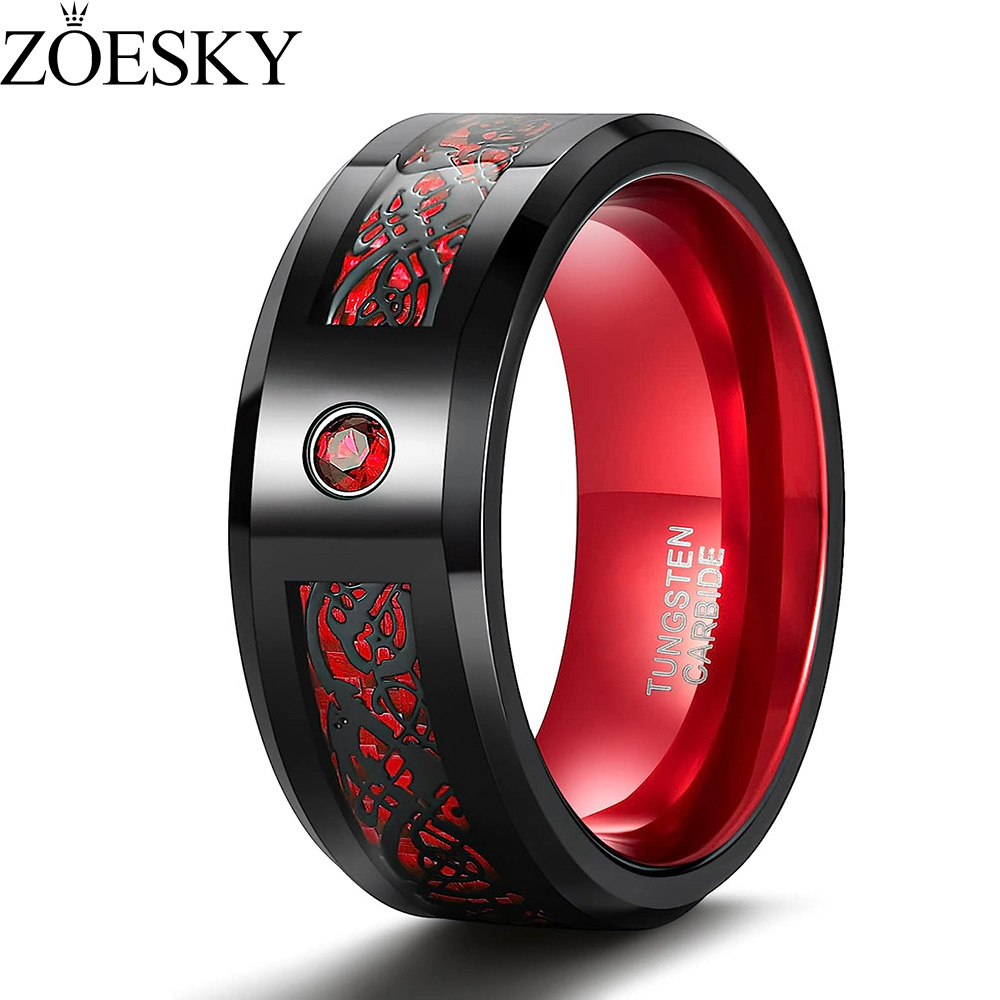 Zoesky 8MM Nhẫn vonfram Đen / Đỏ Cubic Zirconia Vĩnh Cửu Nhẫn Cz Celtic ...