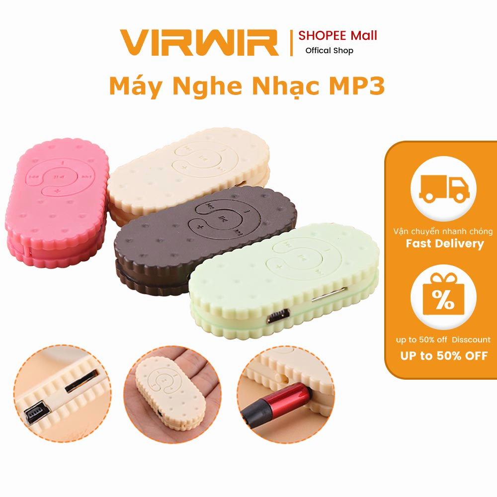 Máy nghe nhạc VIRWIR mini hình bánh Quy hỗ trợ thẻ nhớ micro TF 16GB ...