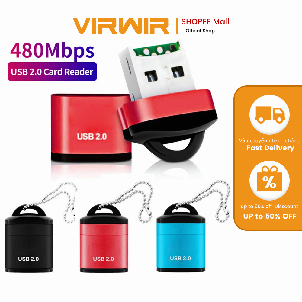 Đầu đọc thẻ nhớ VIRWIR mini USB 2.0 Micro SD TF tốc độ cao 3 màu sắc ...