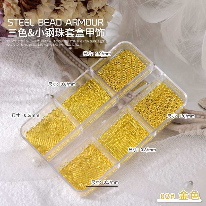 Hộp 6 ngăn hạt kim loại ROU BAO mini màu vàng / bạc nhỏ dùng trang trí ...