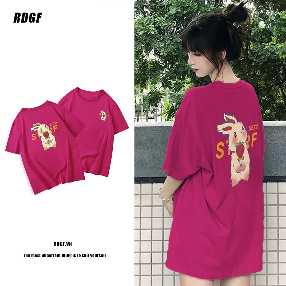 Áo Thun Cotton Tay Ngắn Dáng Rộng In Họa Tiết Thỏ Dễ Thương Thời Trang