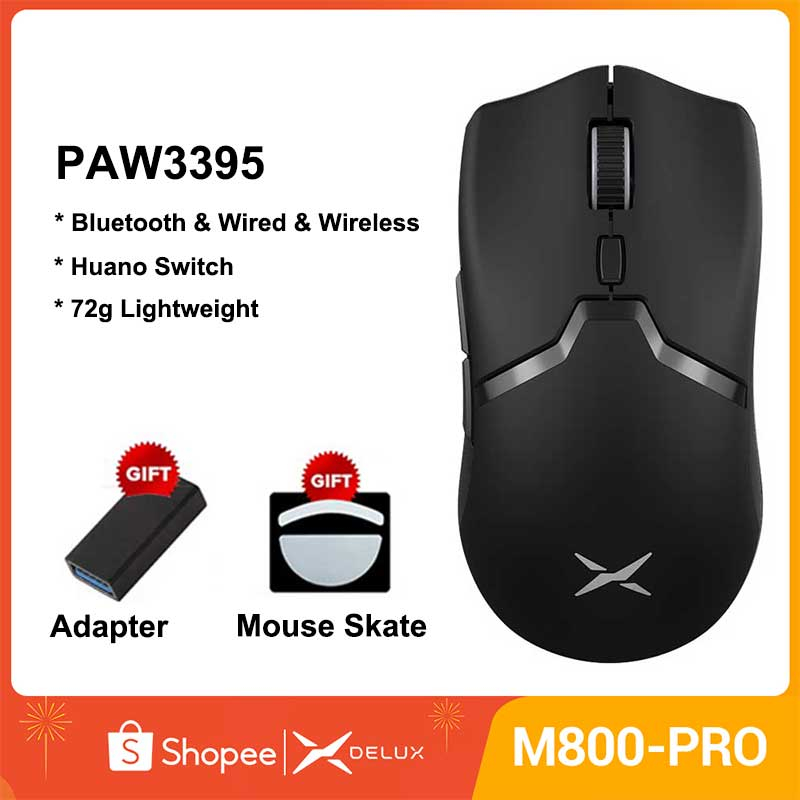 Delux M800 PRO PAW3395 Chuột chơi game DPI MAX 26000 Có dây 2.4G Bluetooth Không dây Có thể sạc ...