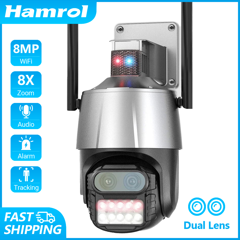 Hamrol 4K 8MP 8X Zoom Dual Lens PTZ Wifi Camera Red & Blue Warning ...