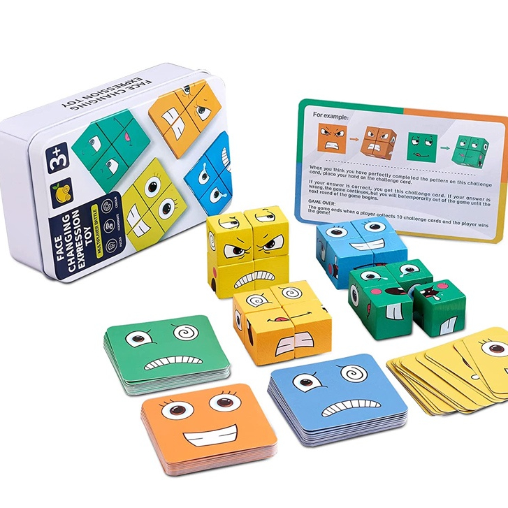 Wooden Expression Puzzle Building Blocks Matching Games Bộ Đồ Chơi Xếp ...