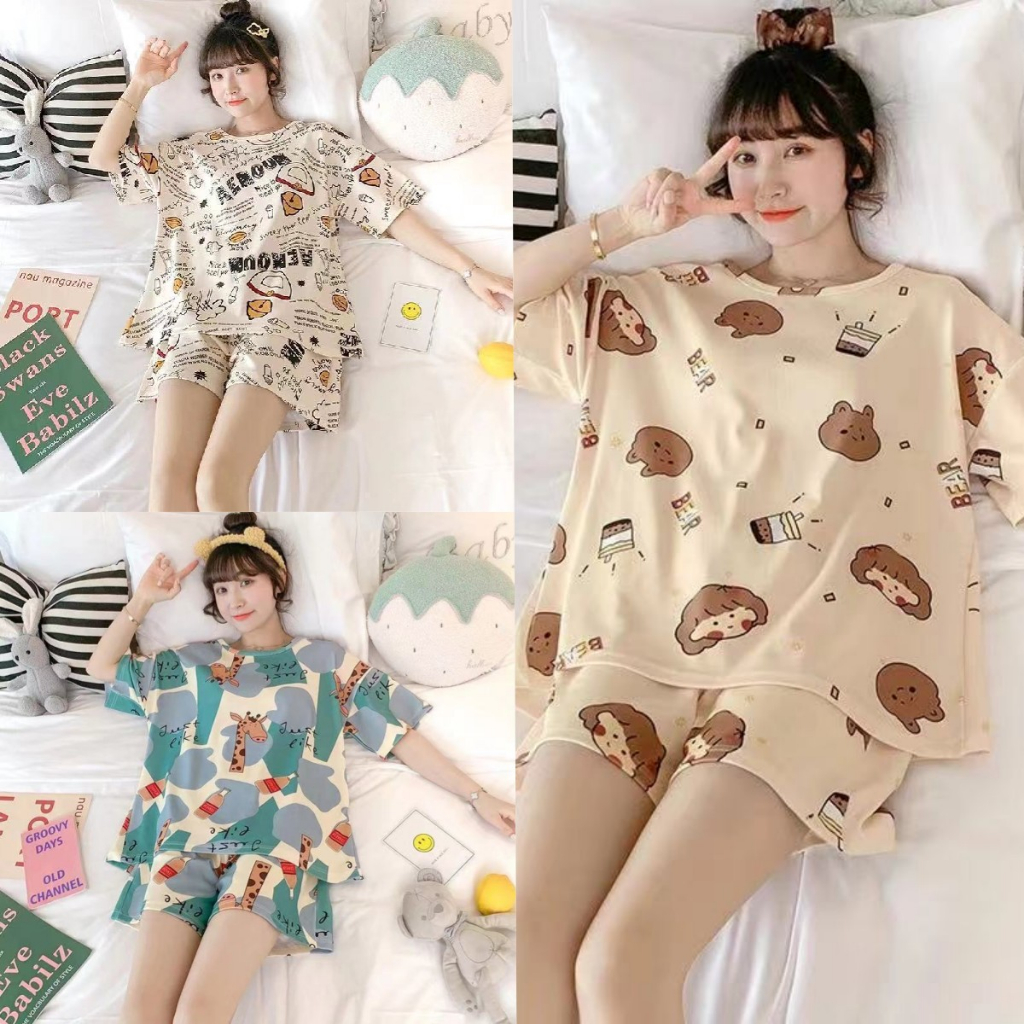 Bộ đồ ngủ mặc nhà tay ngắn họa tiết xinh xắn chất lượng cao cho nữ ...