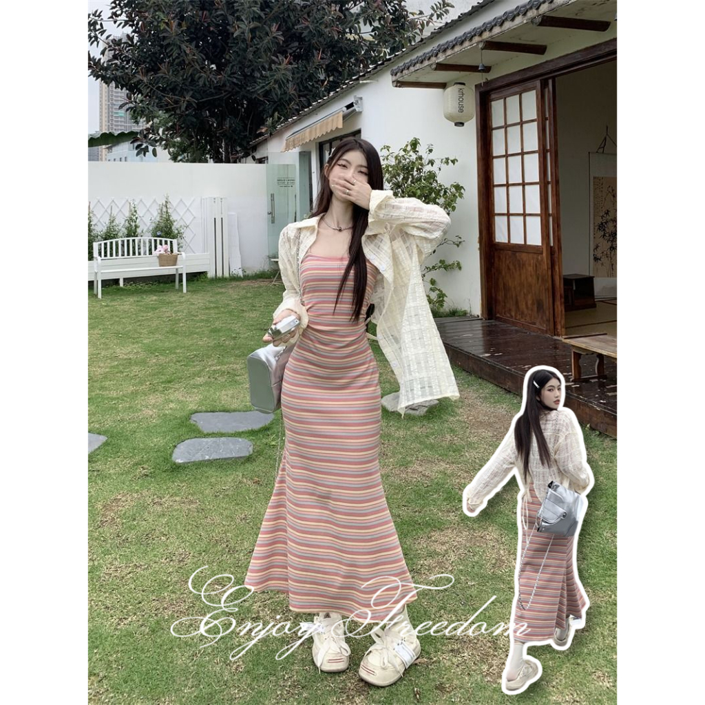 Enjoy Freedom Váy yếm sọc dệt kim mỏng dành cho nữ | Shopee Việt Nam