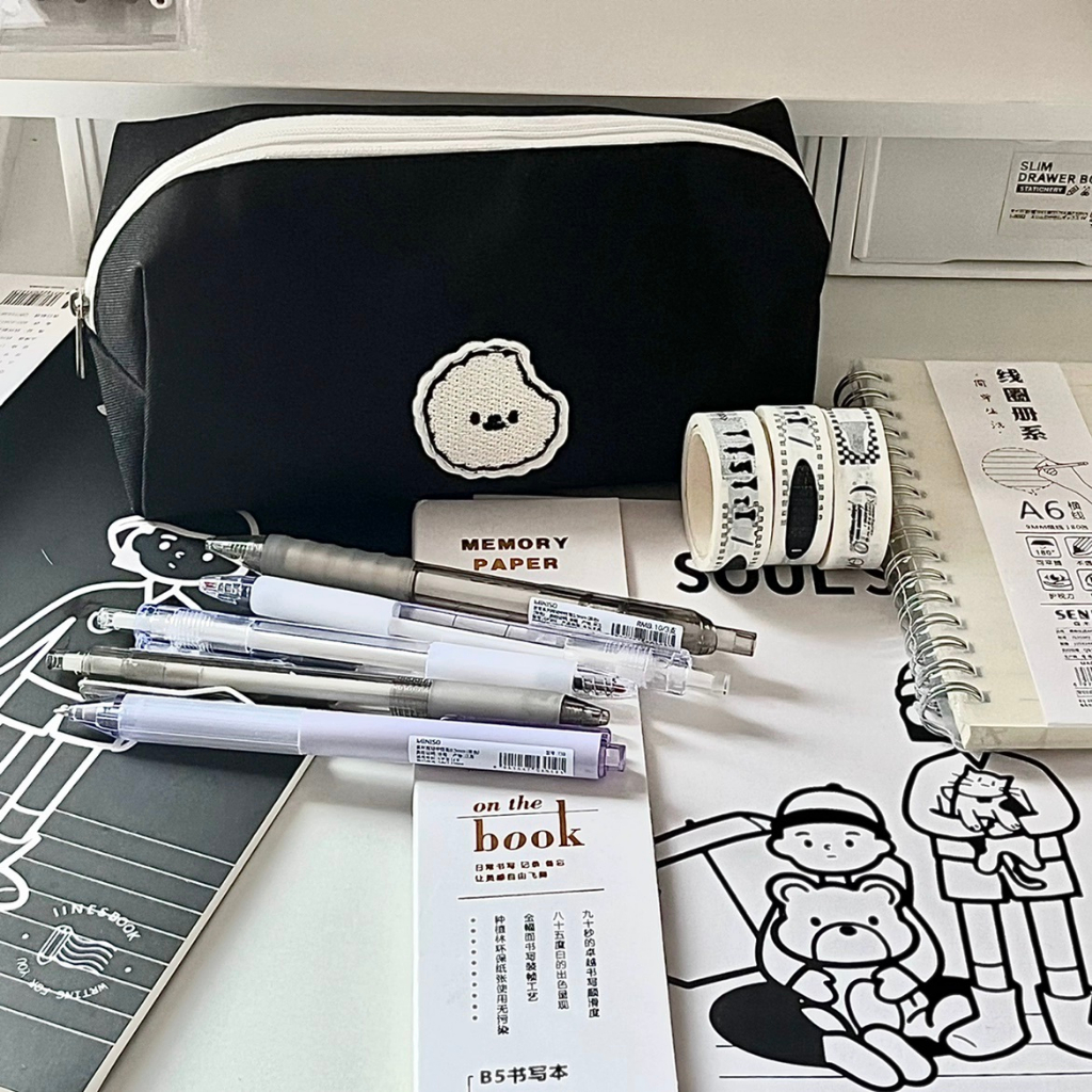 Hộp bút Túi Đựng Bút Bằng Vải Canvas Màu Đen In Hình Chú Cún Đáng Yêu ...