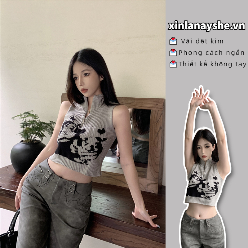 XIN LAN YA SHE Áo Ba Lỗ In Họa Tiết Cổ Điển Mỹ Mới | Shopee Việt Nam